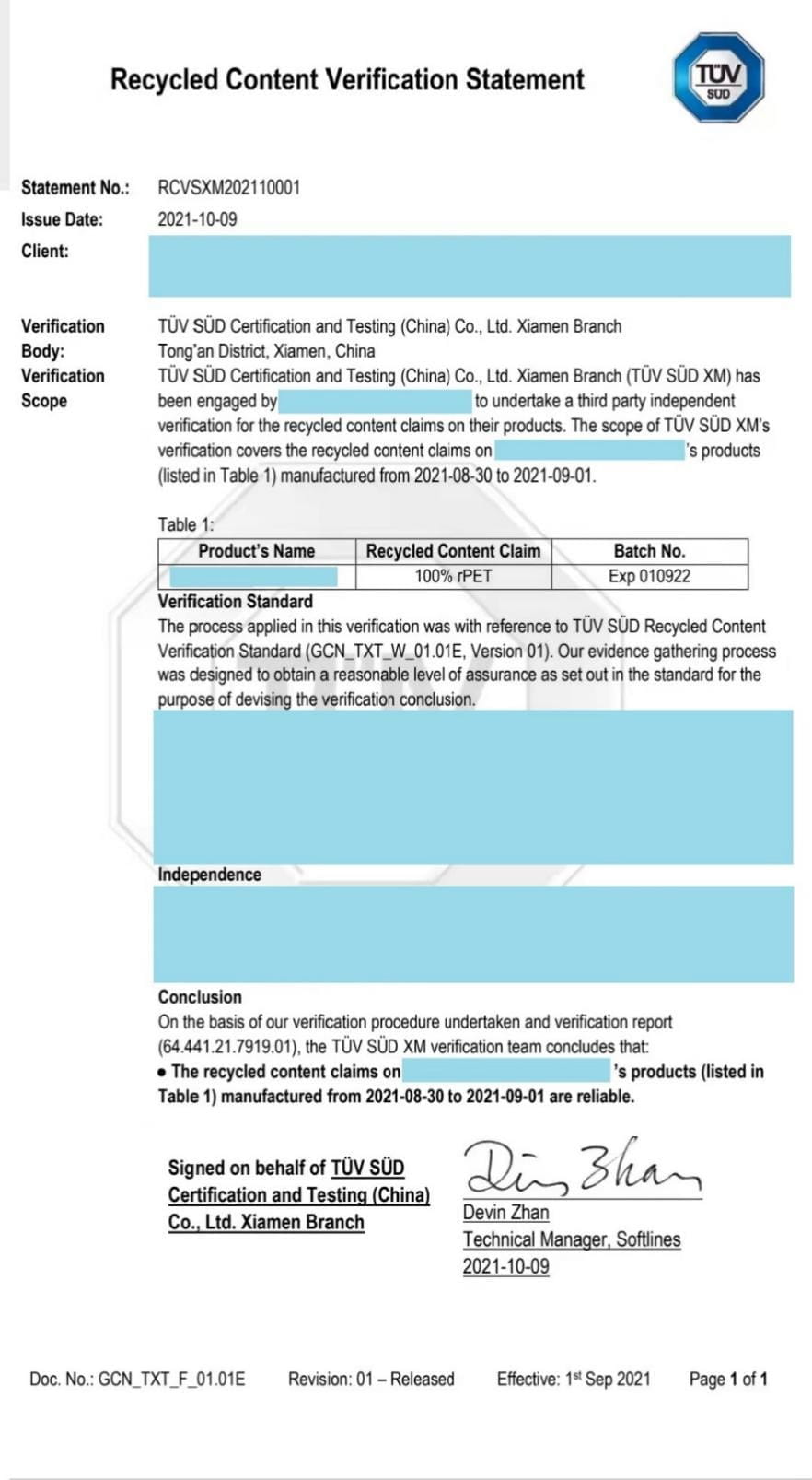 TUVSUD Issues Its First Recycled Content Verification Statement ...